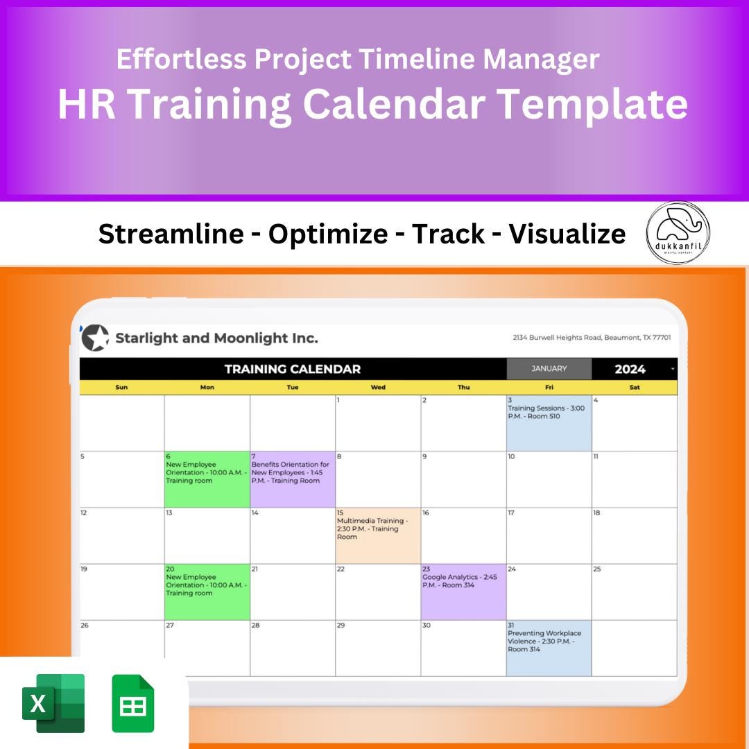 Editable HR Training Calendar Template Easy to Use Google Sheets ...
