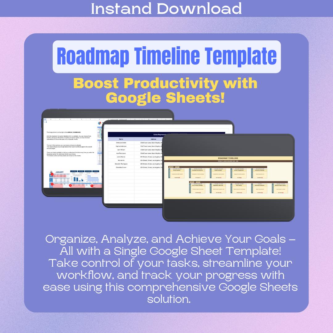 Roadmap Timeline Template, Editable Google Sheets, Digital Download ...