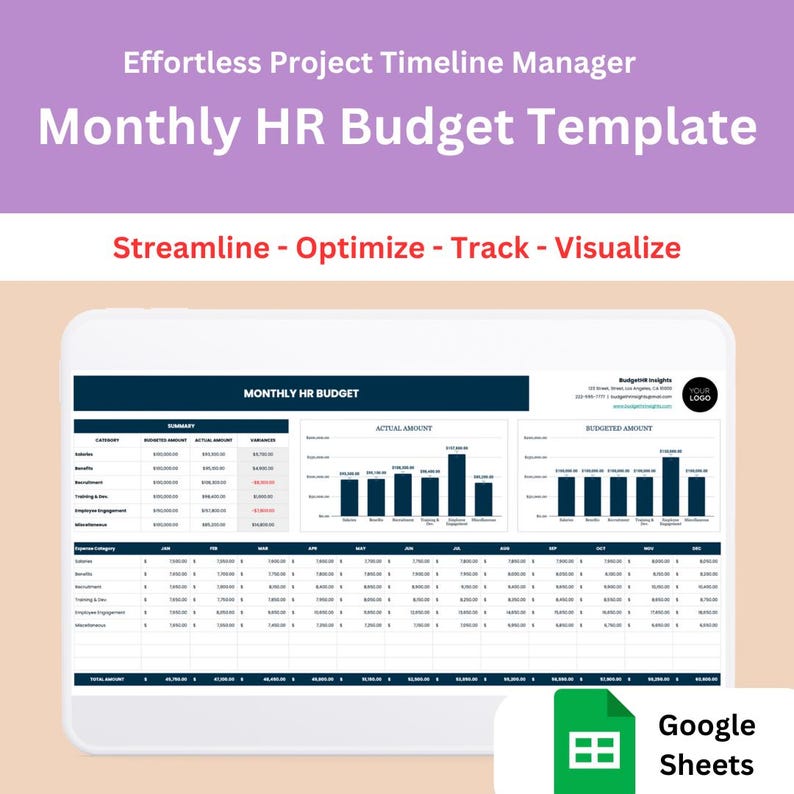 Editable Monthly HR Budget Template Easy Digital Download for HR ...
