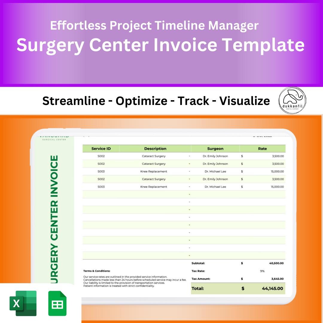 Editable Surgery Center Invoice Template Easy to Use Google Sheets ...