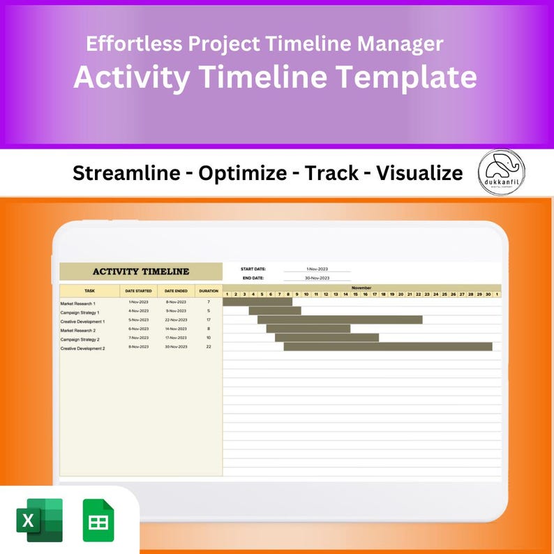Editable Activity Timeline Template Easy to Use Google Sheets Digital ...