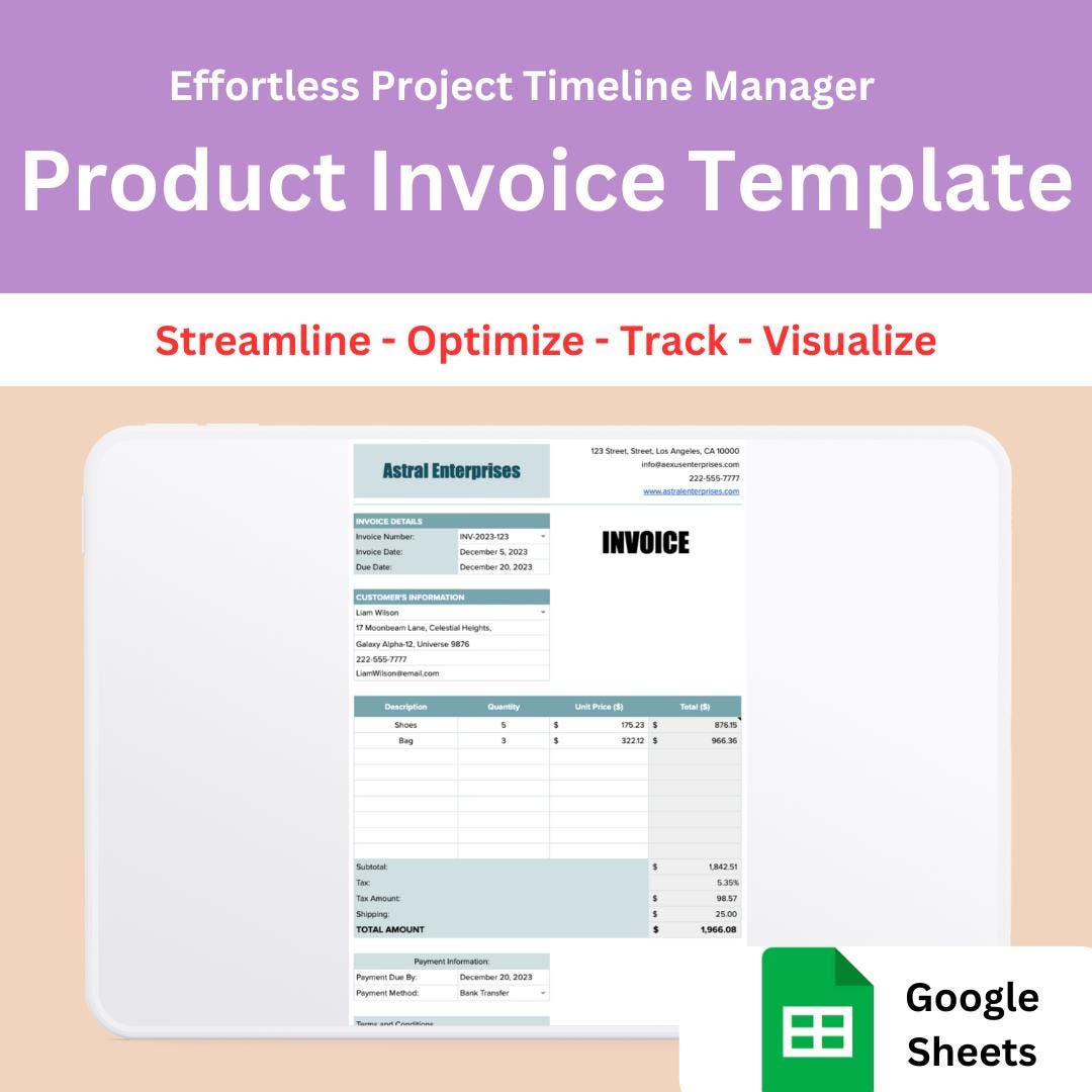 Product Invoice Template Editable & Easy to Use Digital Download - Etsy