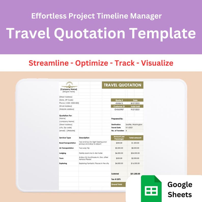 Editable Travel Quotation Template Easy Digital Download for Travel ...