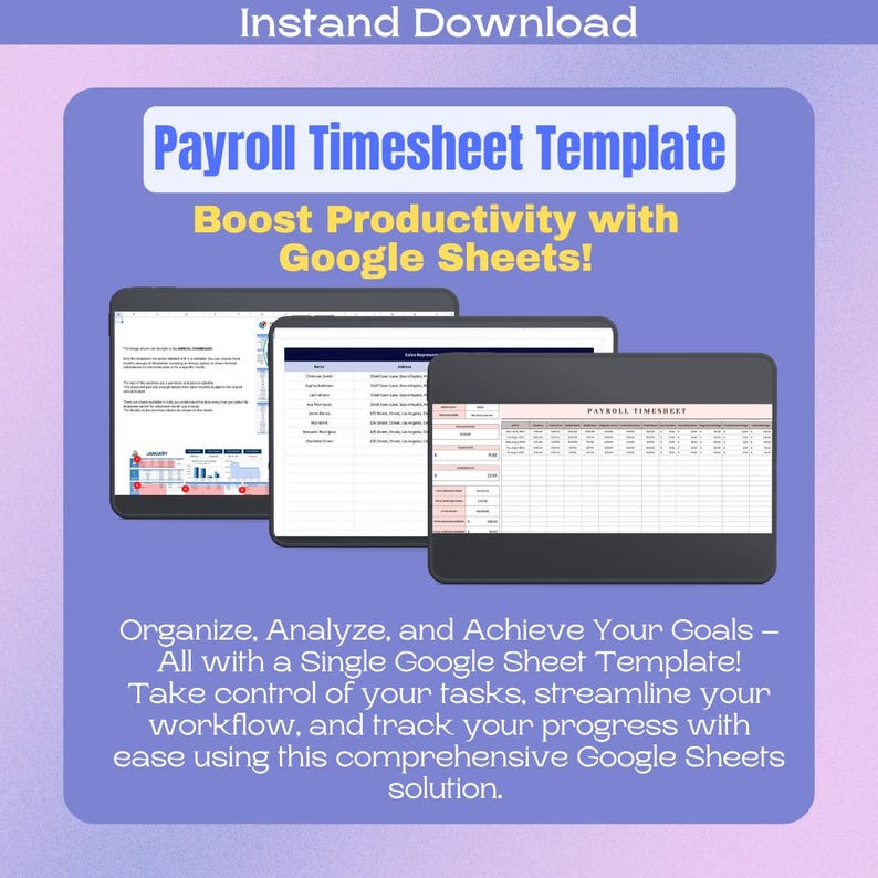 Payroll Timesheet Template, Editable Google Sheets, Digital Download ...