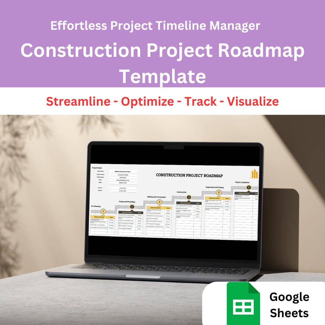 Editable Construction Project Roadmap Template | Easy Digital Download ...