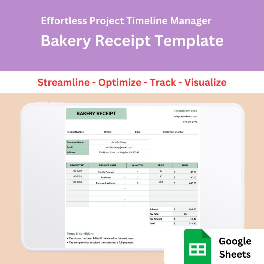 Bakery Receipt Template Editable & Easy to Use Digital Download - Etsy