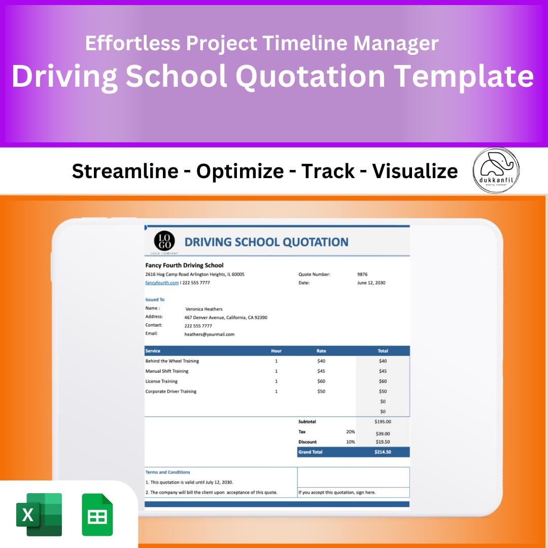 Editable Driving School Quotation Template Easy to Use Google Sheets ...