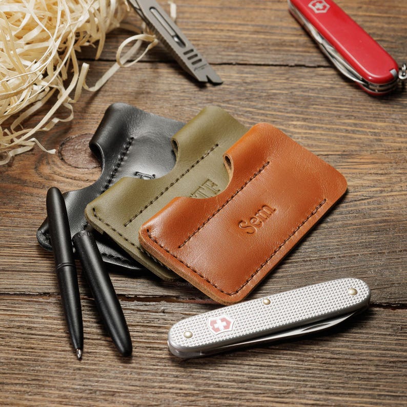 Leather EDC Tool Slip for Everyday Carry Fisher Space Pen Bullet Gifts ...