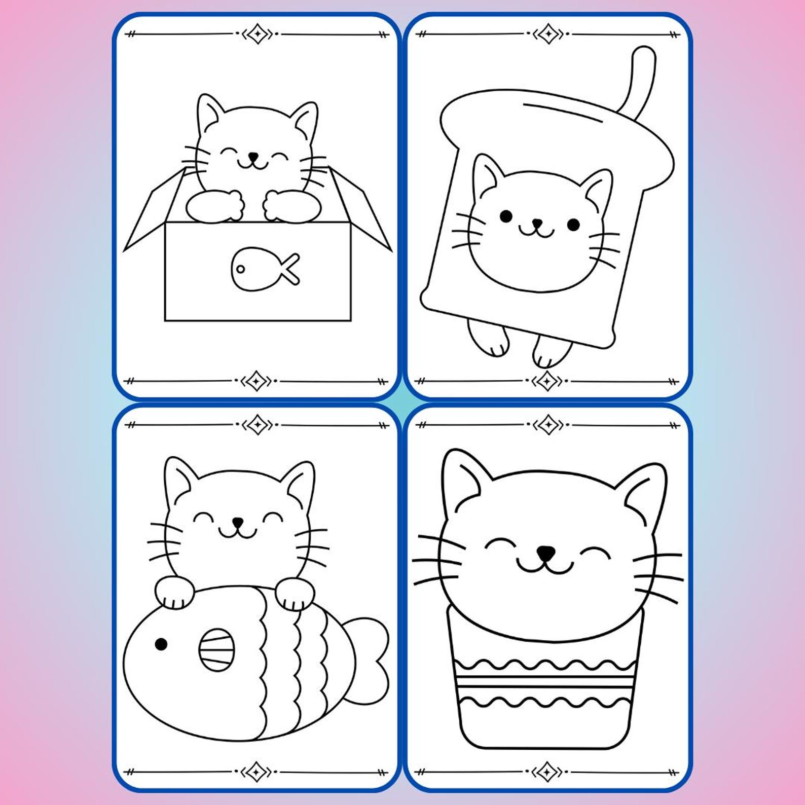 Coloring Book Kawaii Cat 20 Pages PDF A4 Format, Kids Coloring Pages ...
