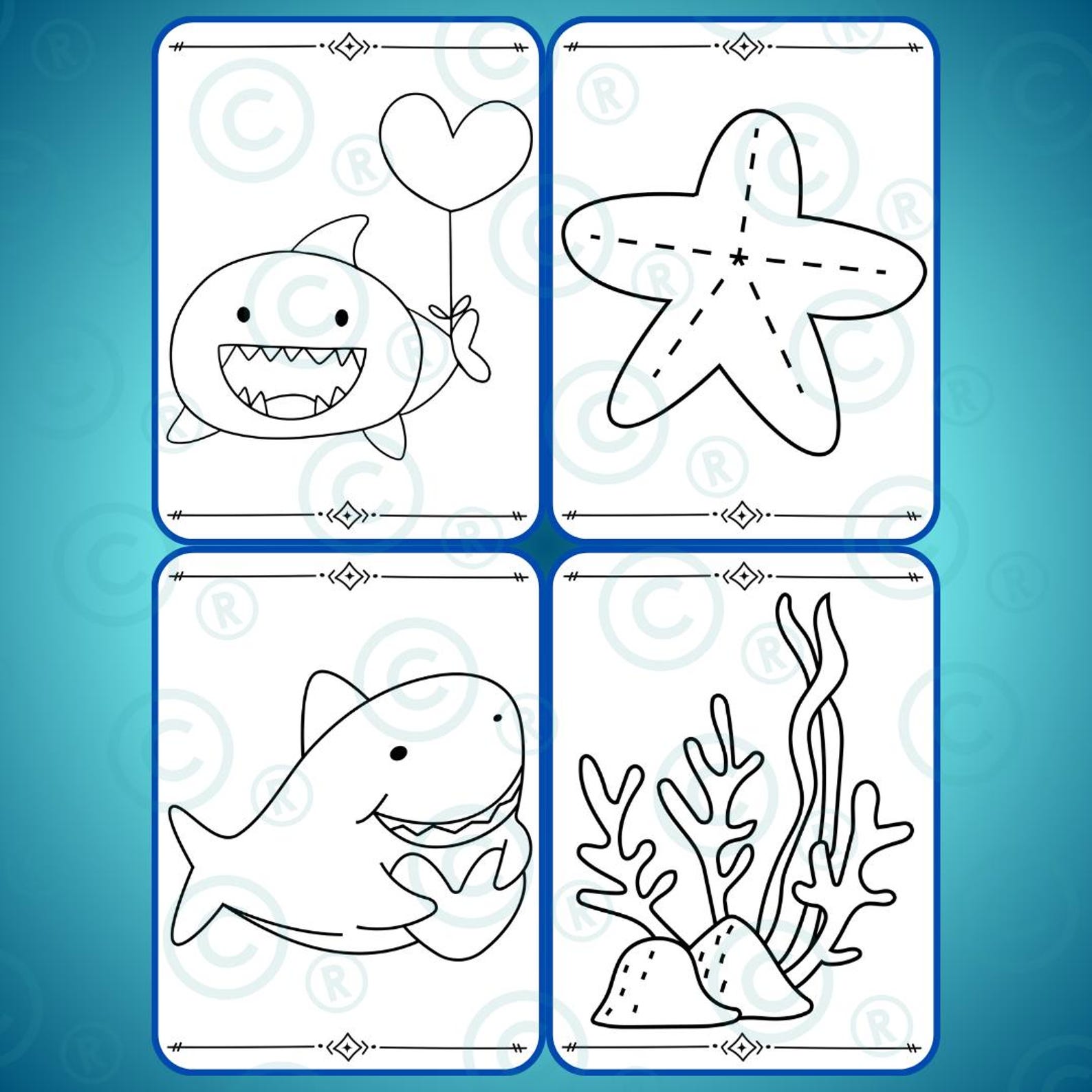 Coloring Book Cute Shark 20 Pages PDF A4 Format, Kids Coloring Pages ...