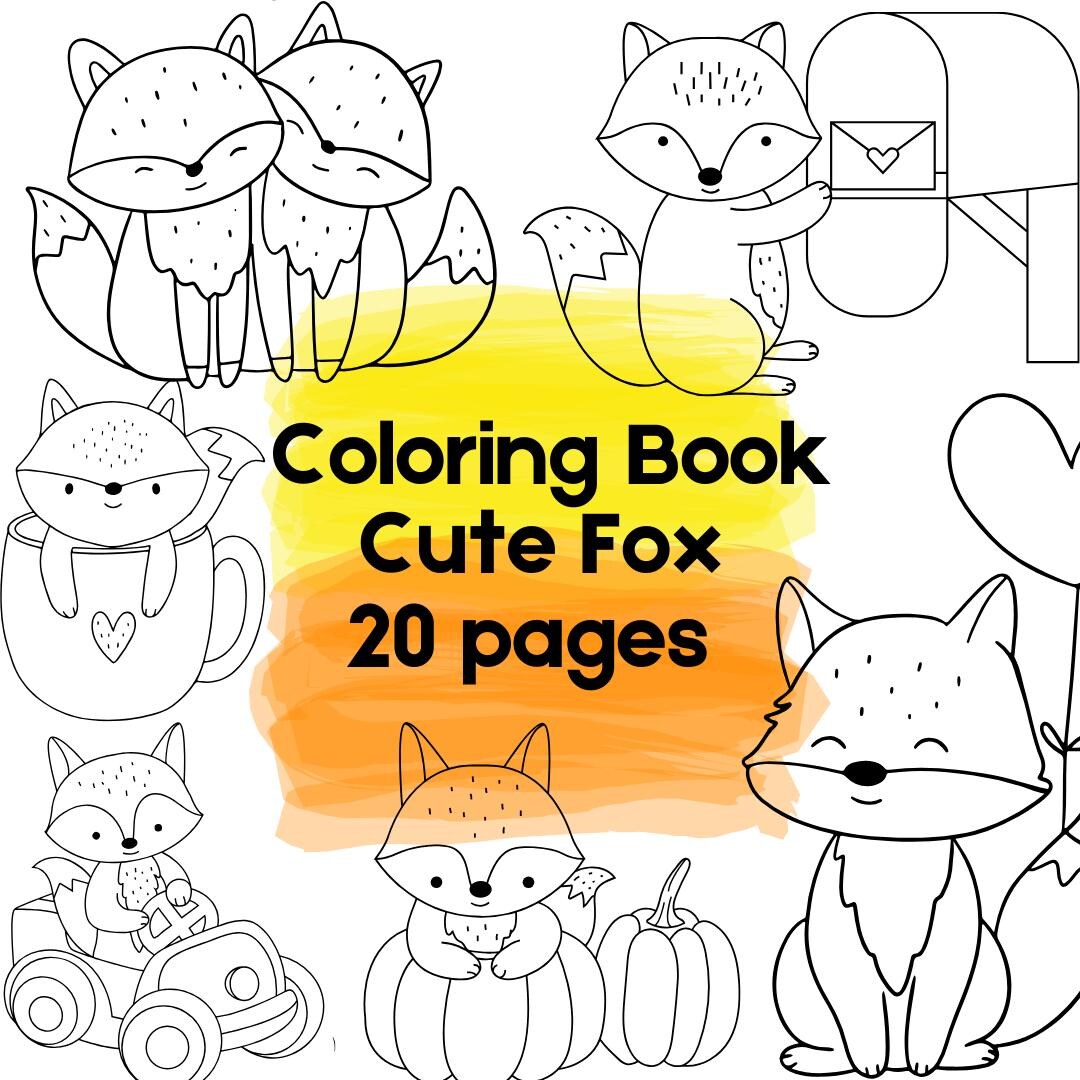 Coloring Book Cute Fox 20 Pages PDF A4 Format, Kids Coloring Pages ...