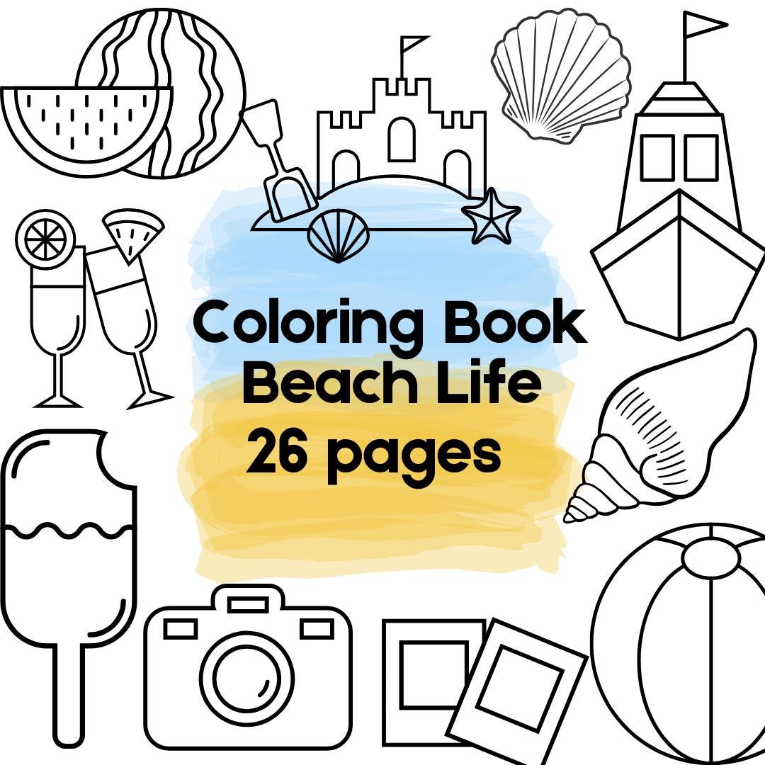 Coloring Book Beach Life 26 Pages PDF A4 Format, Kids Coloring Pages ...