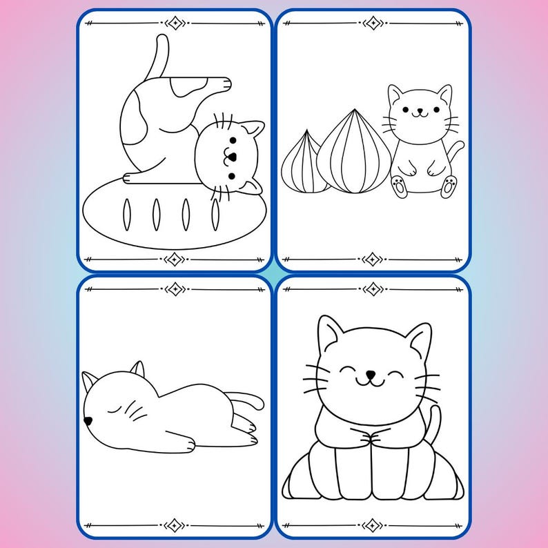 Coloring Book Kawaii Cat 20 Pages PDF A4 Format, Kids Coloring Pages ...