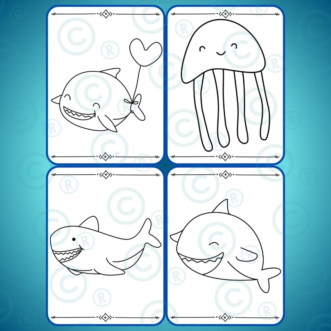 Coloring Book Cute Shark 20 Pages PDF A4 Format, Kids Coloring Pages ...