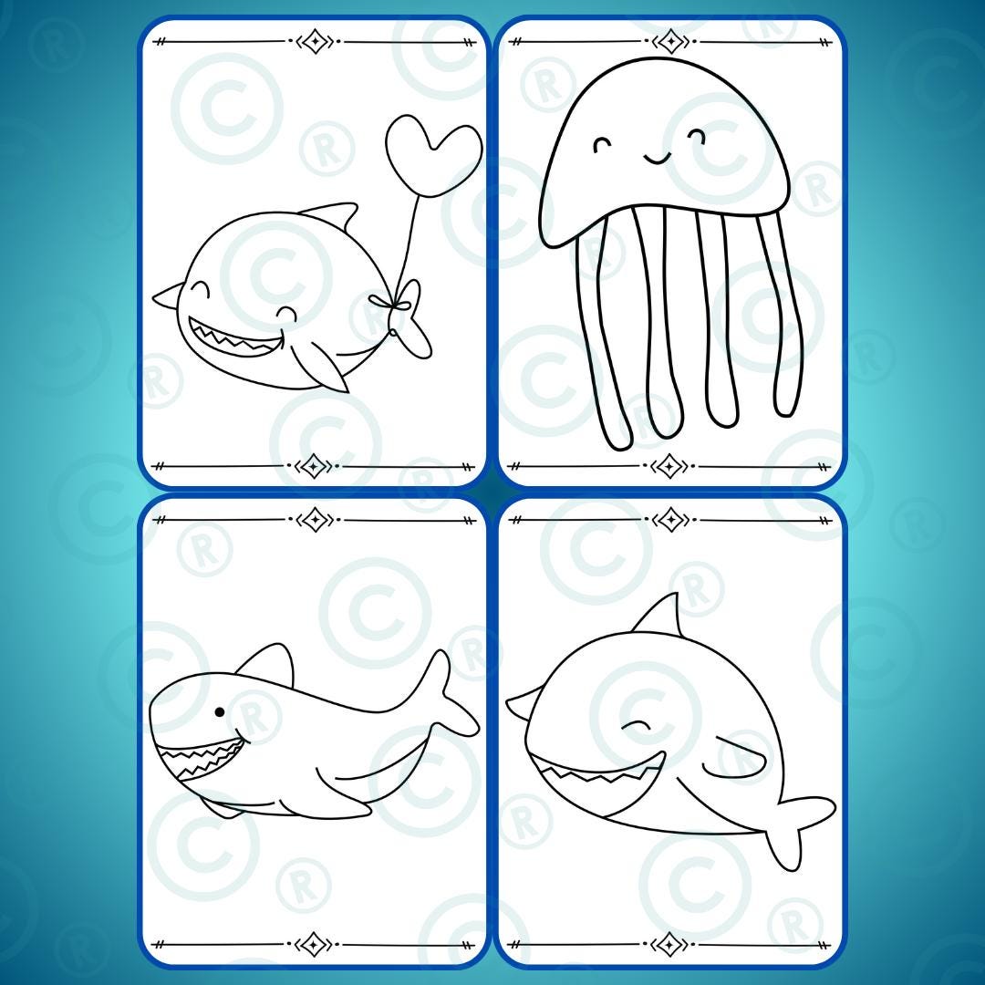 Coloring Book Cute Shark 20 Pages PDF A4 Format, Kids Coloring Pages ...