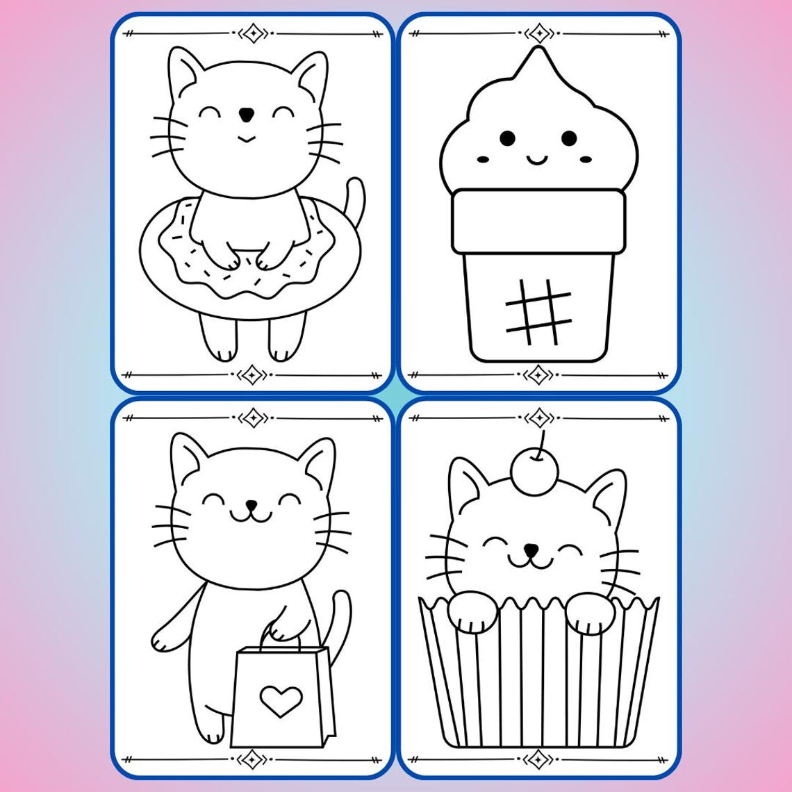 Coloring Book Kawaii Cat 20 Pages PDF A4 Format, Kids Coloring Pages ...