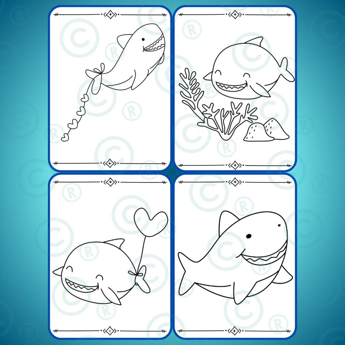 Coloring Book Cute Shark 20 Pages PDF A4 Format, Kids Coloring Pages ...