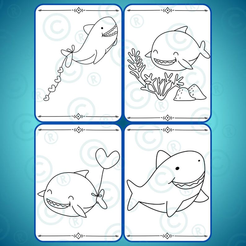 Coloring Book Cute Shark 20 Pages PDF A4 Format, Kids Coloring Pages ...