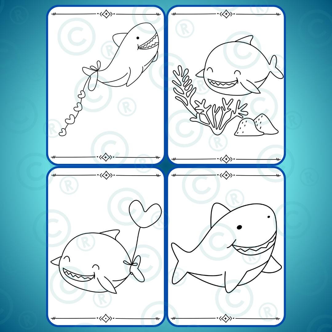 Coloring Book Cute Shark 20 Pages PDF A4 Format, Kids Coloring Pages ...