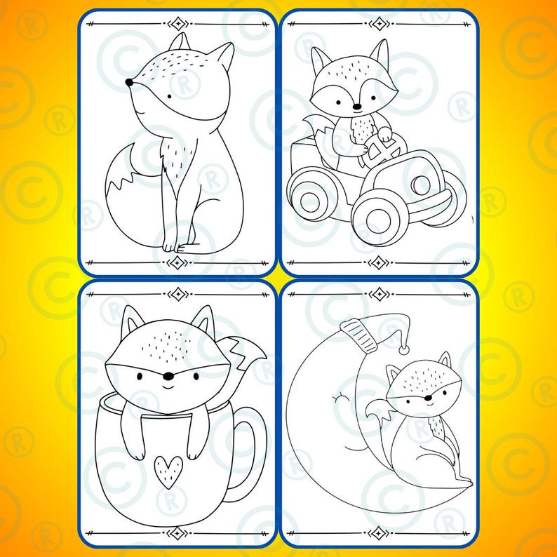 Coloring Book Cute Fox 20 Pages PDF A4 Format, Kids Coloring Pages ...