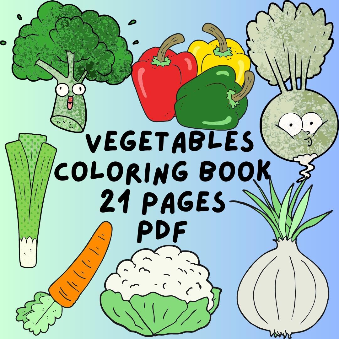 Coloring Book Vegetables 21 Pages PDF, Kids Coloring Pages, Simple ...