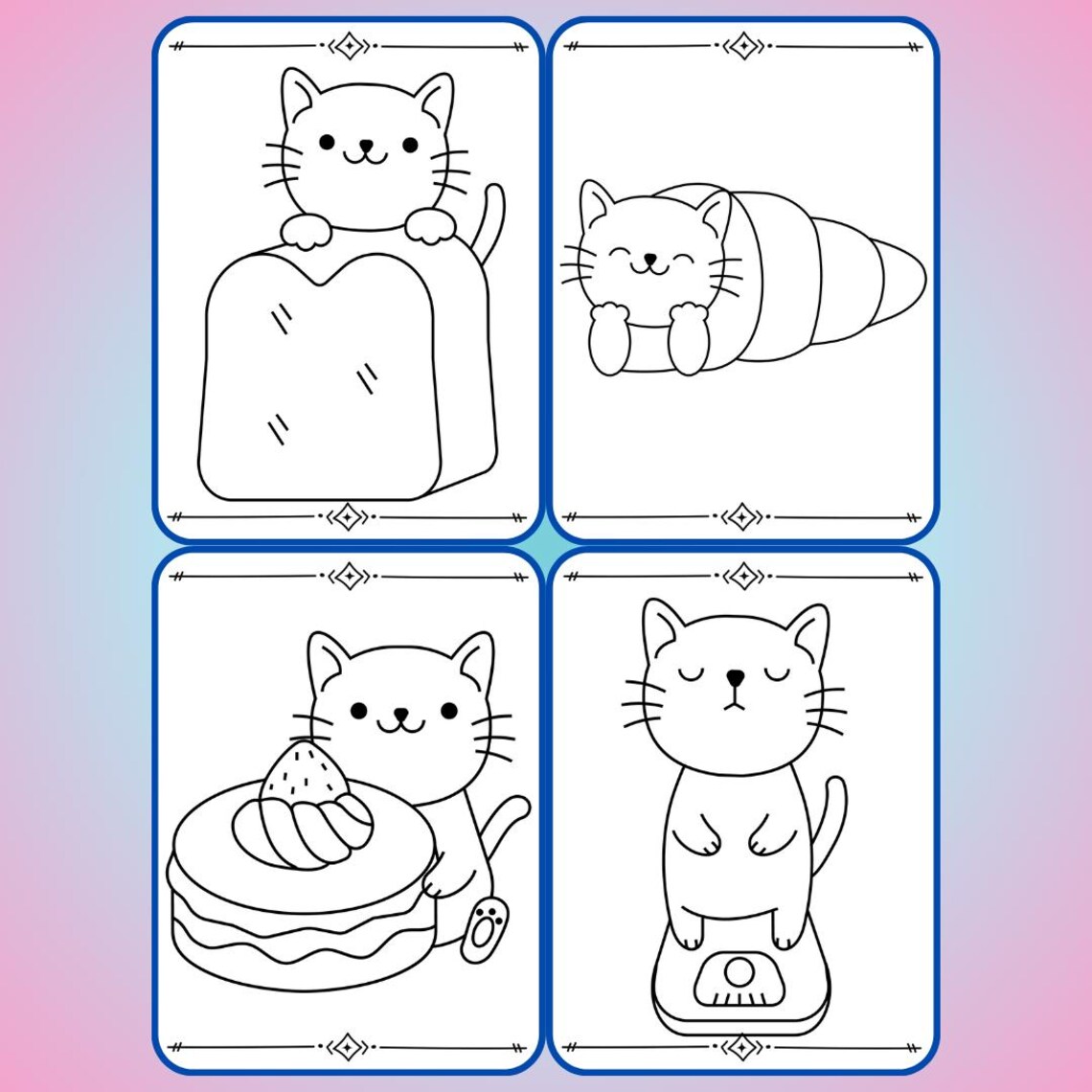 Coloring Book Kawaii Cat 20 Pages PDF A4 Format, Kids Coloring Pages ...