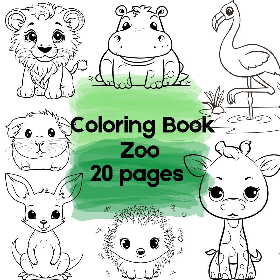 Coloring Book Zoo 20 Pages PDF A4 Format, Kids Coloring Pages, Simple ...