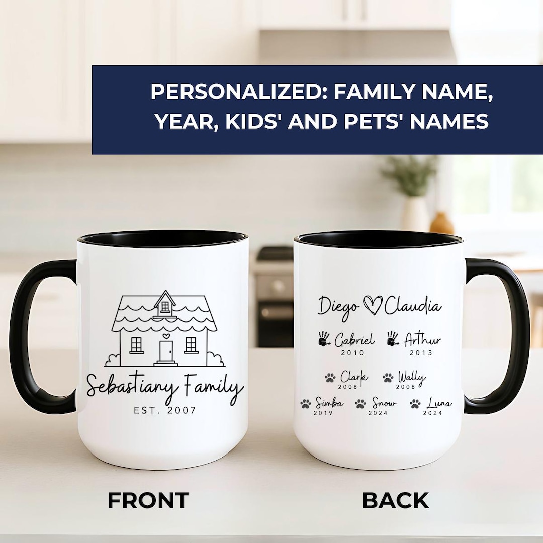 Custom Family Name Mug Personalized Housewarming Gift With Kids Names ...