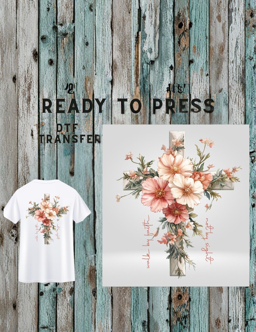 Floral Cross DTF Transfer, Ready for Press, Full Color Heat Transfer - Etsy