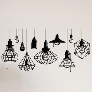 Lamp Fixtures Set Vinyl Wall Decal, Elegant Lighting Decor Sticker for ...