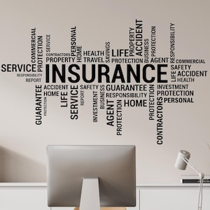 Insurance Words Cloud Vinyl Wall Decal Motivational Office Sticker ...