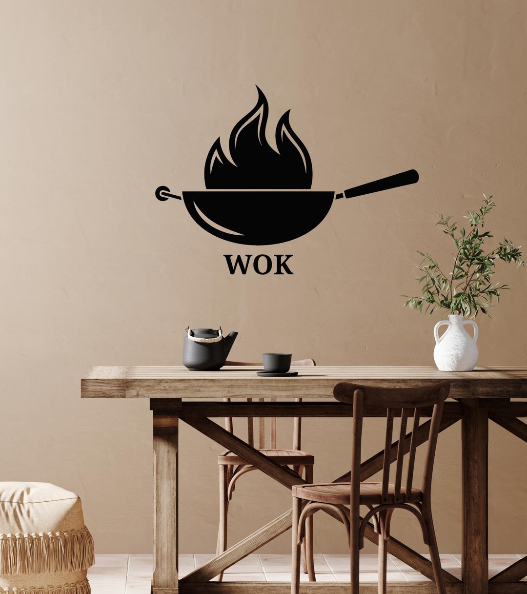Vinyl Wall Decal With Wok, Cooking Decor for Kitchen, Restaurant, or ...