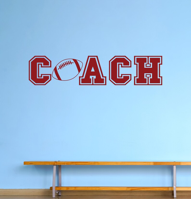 Wall Vinyl Decal American Football Coach Word Logo Game Ball Sport ...