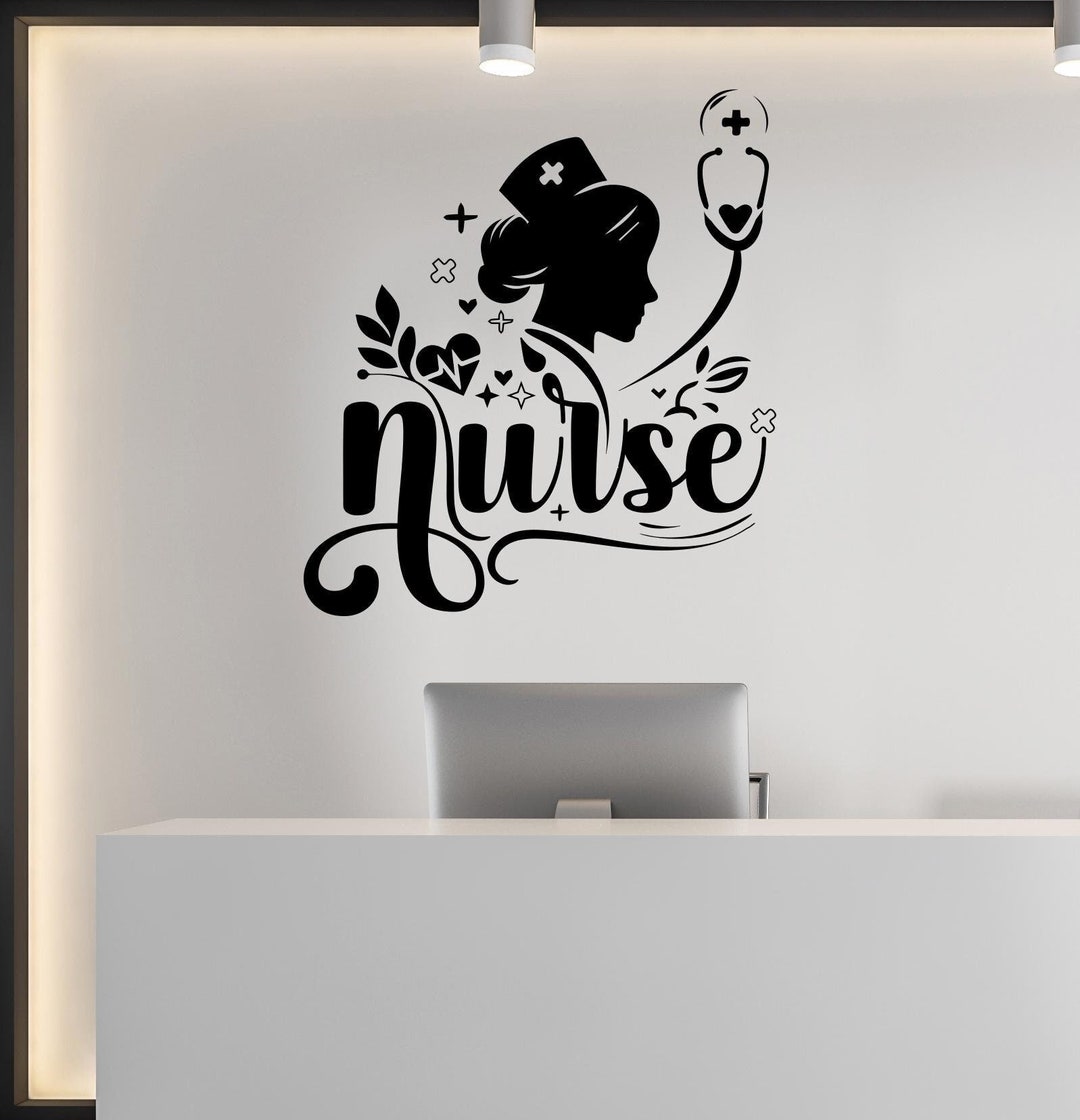 Wall Vinyl Decal Stethoscope School of Nursing Medicine Health Hospital ...