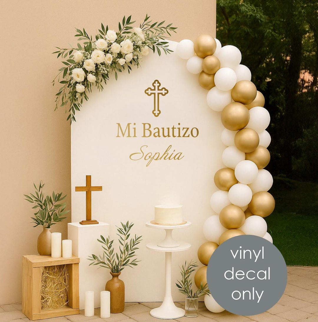 Mi Bautizo Vinyl Decal – Personalized Baptism Backdrop Sign | Gold ...