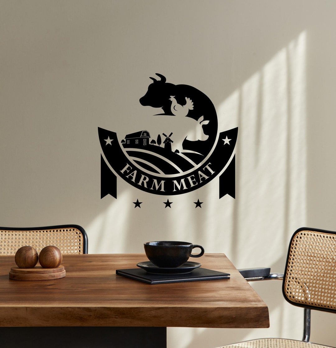 Wall Vinyl Decal Meat Farm Logo Rustic Farmhouse Wall Art for Butcher ...