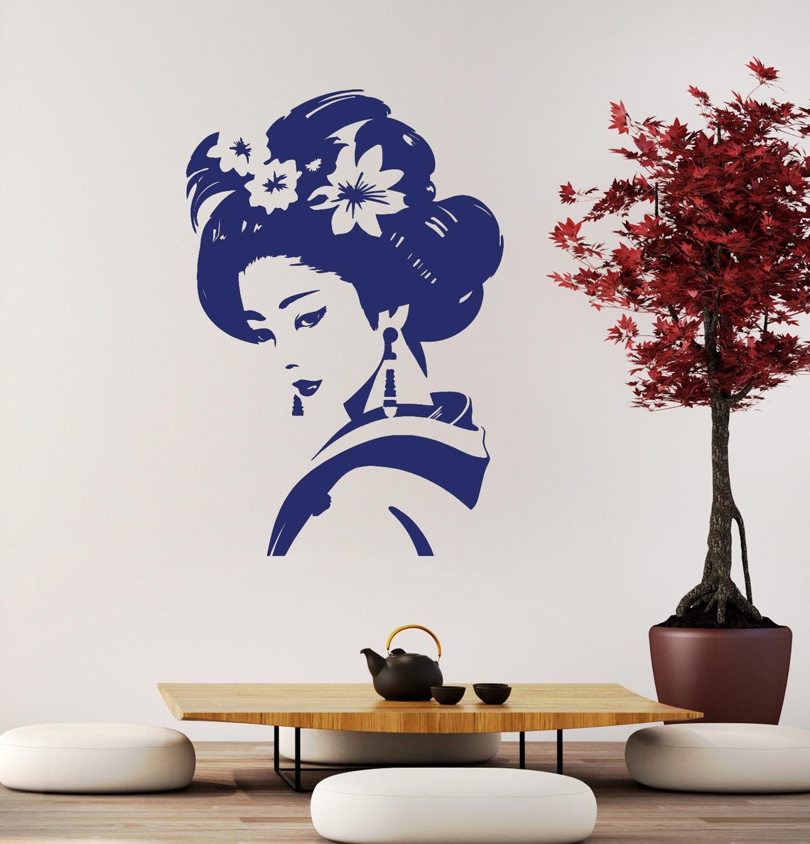 Wall Vinyl Decal Japanese Asian Style Beautiful Girl Geisha Portrait ...