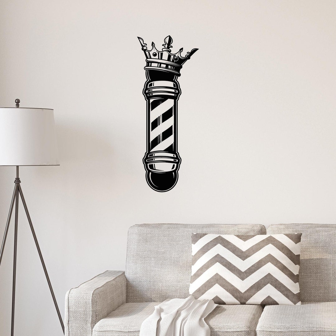 Vinyl Wall Decal Barber Pole Crown Perfect for Barbershop Wall Art ...