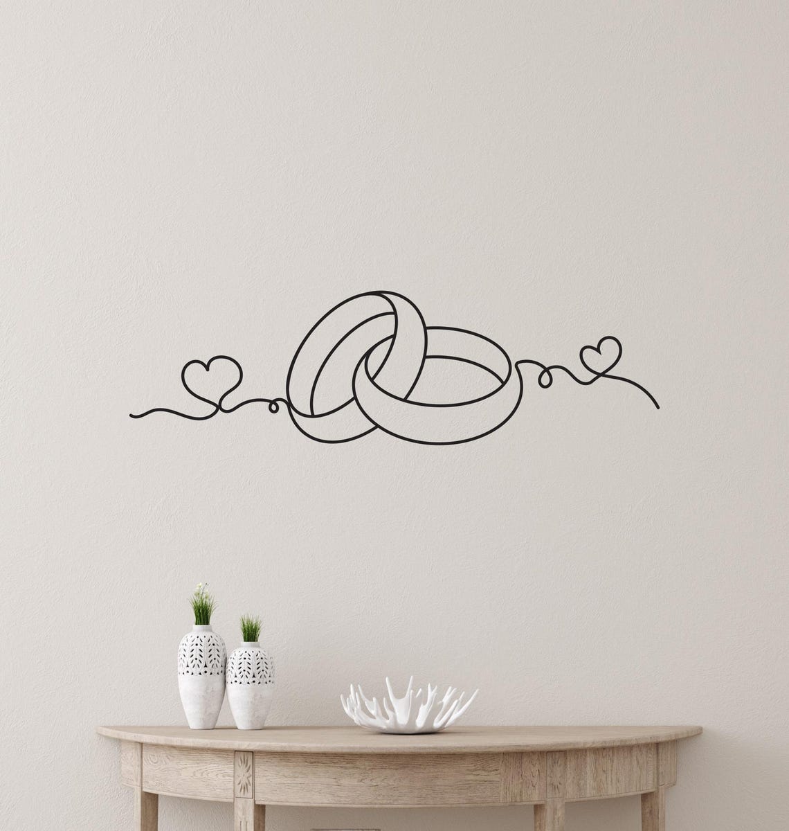 Wall Vinyl Decal Wedding Rings Design Romantic Art for Engagement Party ...