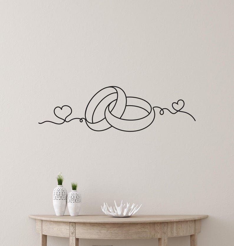 Wall Vinyl Decal Wedding Rings Design Romantic Art for Engagement Party ...