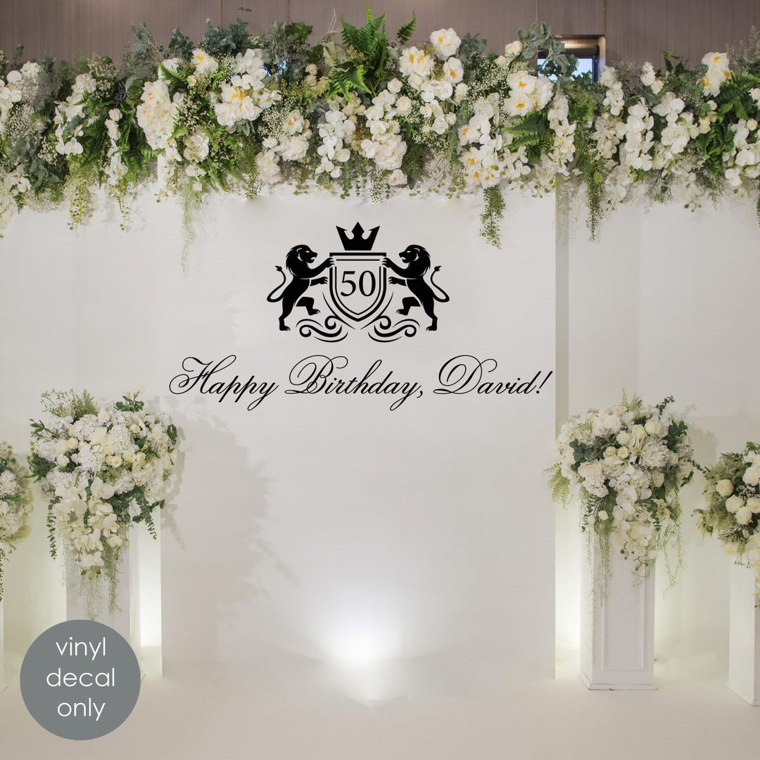 Happy Birthday Vinyl Decal for Backdrop, Personalized Heraldic Lions ...