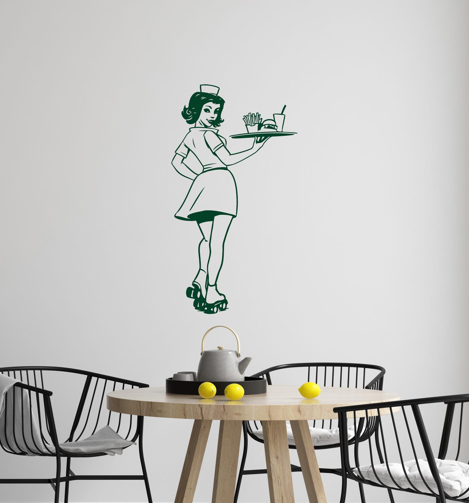 Wall Vinyl Decal Beautiful Retro Girl Waitress Hamburgers Restaurant ...