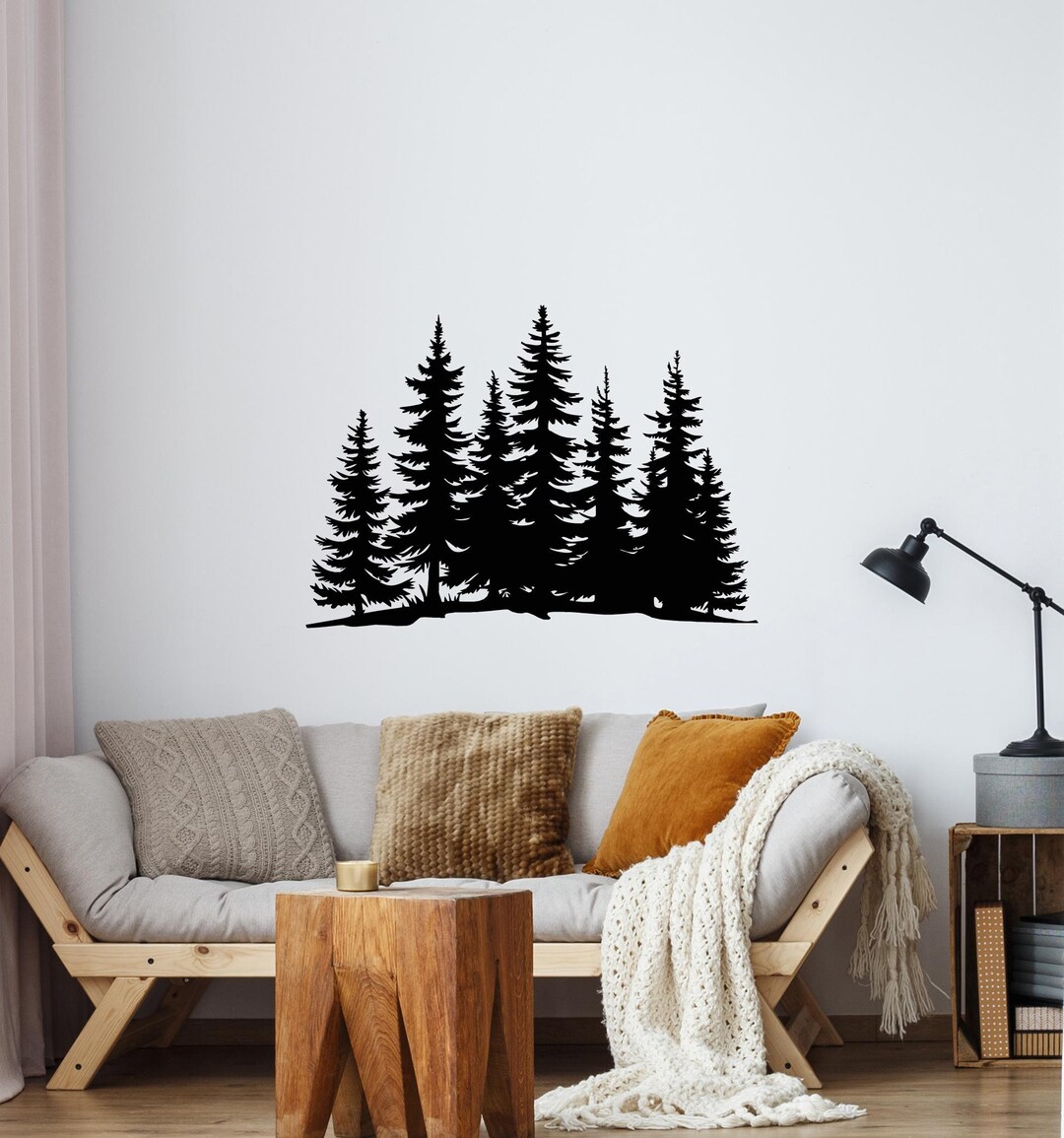 Wall Vinyl Decal Fir Tree Forest Cozy Nature Woodland Theme Home Decor ...