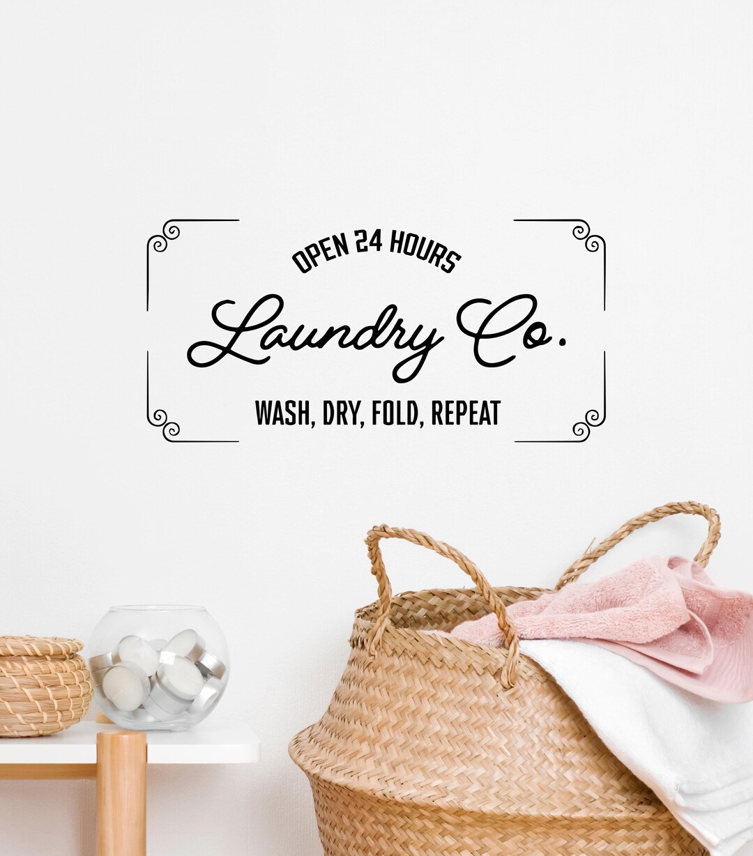 Wall Vinyl Decal Laundry Service Logo Laundromats Open 24 Hours ...