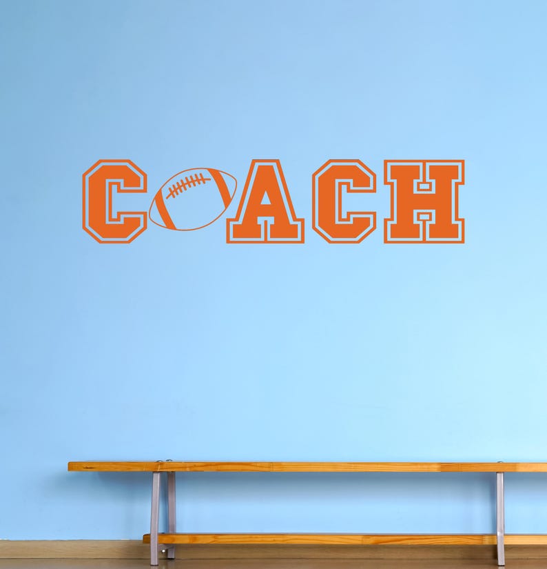 Wall Vinyl Decal American Football Coach Word Logo Game Ball Sport ...