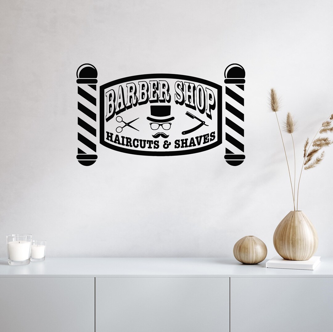 Haircuts & Shaves Wall Decal, Vintage Barber Shop Sticker, Stylish ...