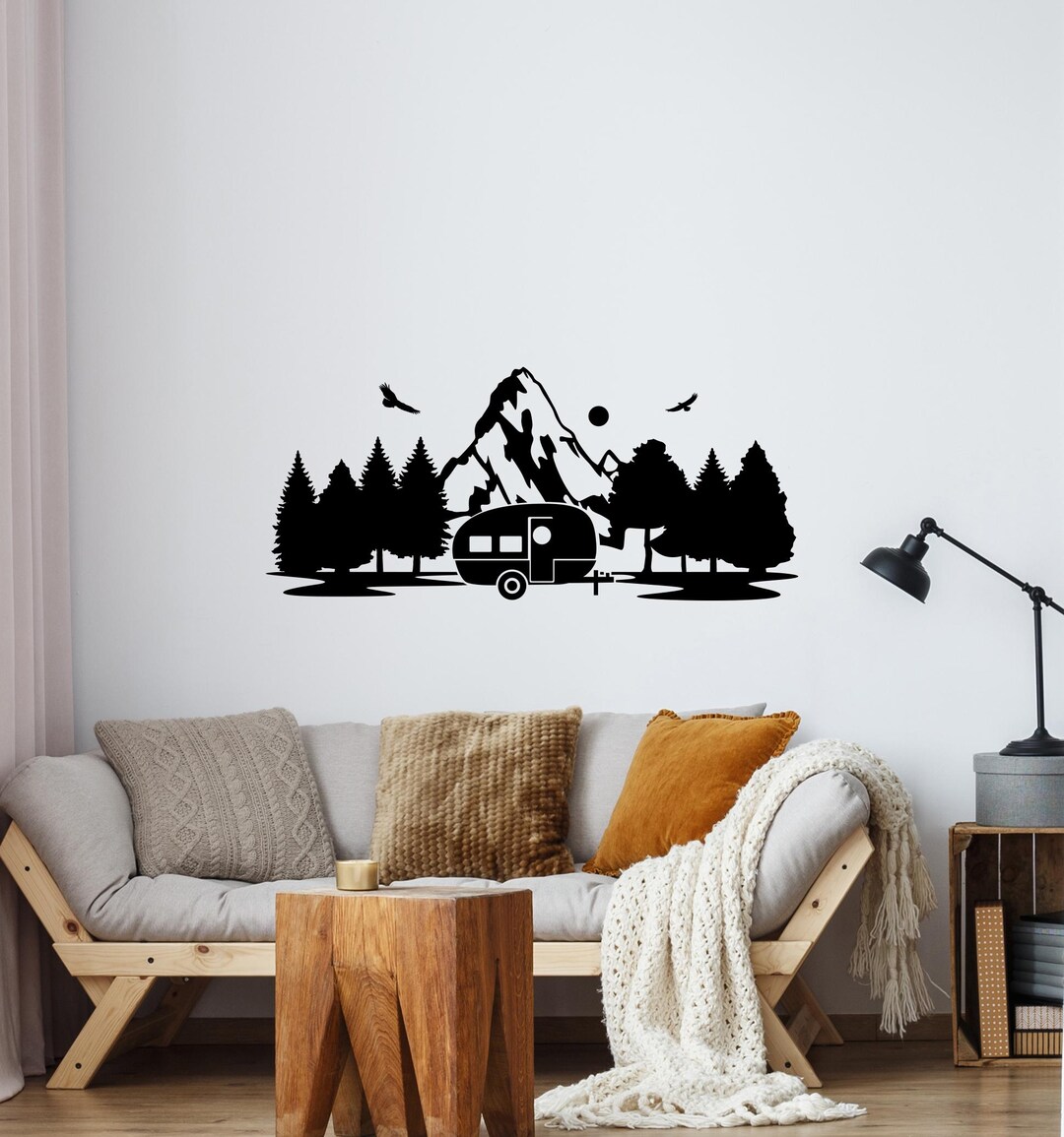 Wall Vinyl Decal Mountain Landscape Camping Trailer Campgrounds Nature ...