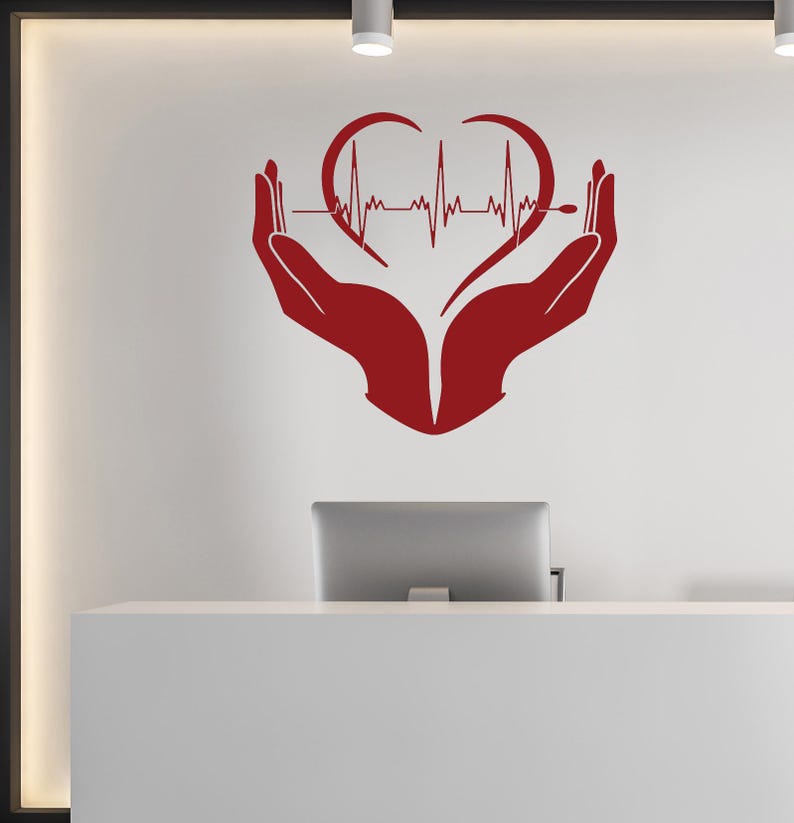 Wall Vinyl Decal Heart in Hands Symbol Clinic Doctor Office Heartbeat ...