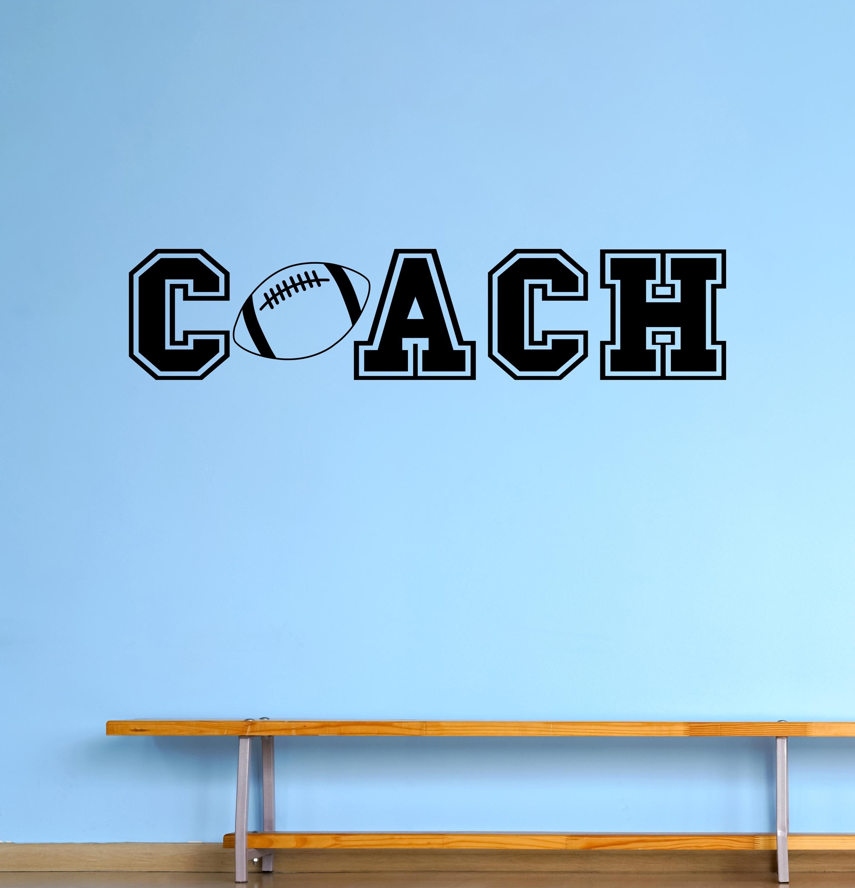 Wall Vinyl Decal American Football Coach Word Logo Game Ball Sport ...