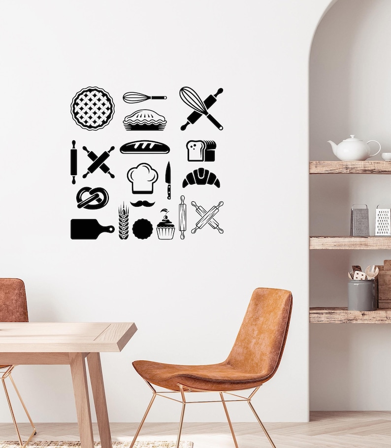 Bakery Vinyl Wall Decal Set, Charming Kitchen and Bakery Decor Stickers ...